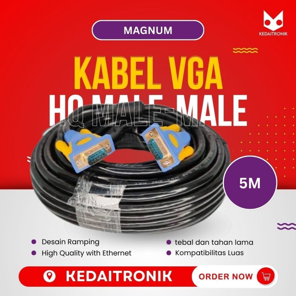 Jual Kabel VGA Male Male 5M Gold VGA 5 Meter High Quality With Lapu HQ ORI | Shopee Indonesia