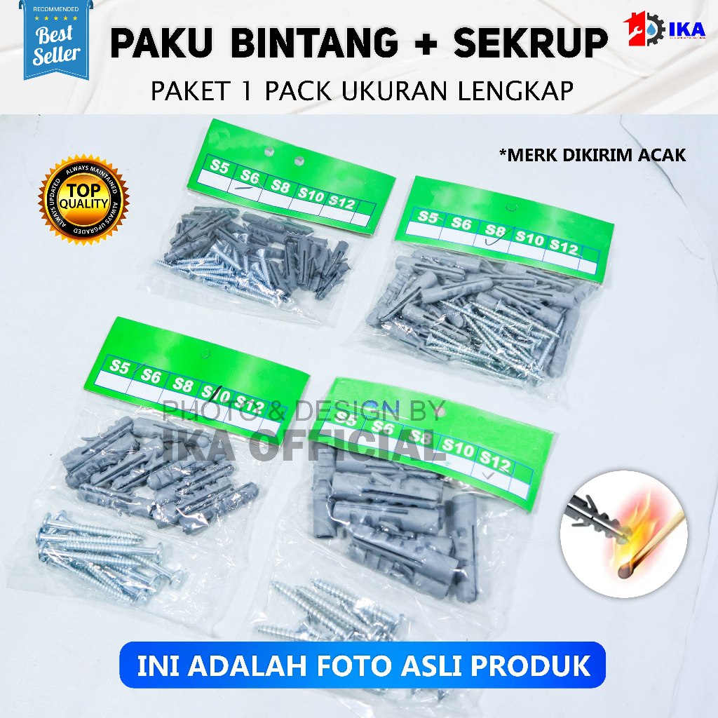 Jual Wallplug jangkar nylon nilon dynabolt Dan Skrup paku bintang Berbagai Ukuran / Angkur ( 1 ...