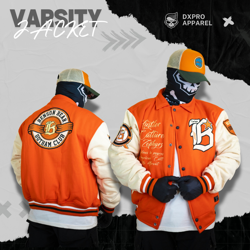 Jual Varsity Jacket DXPRO Orange Bear | Shopee Indonesia