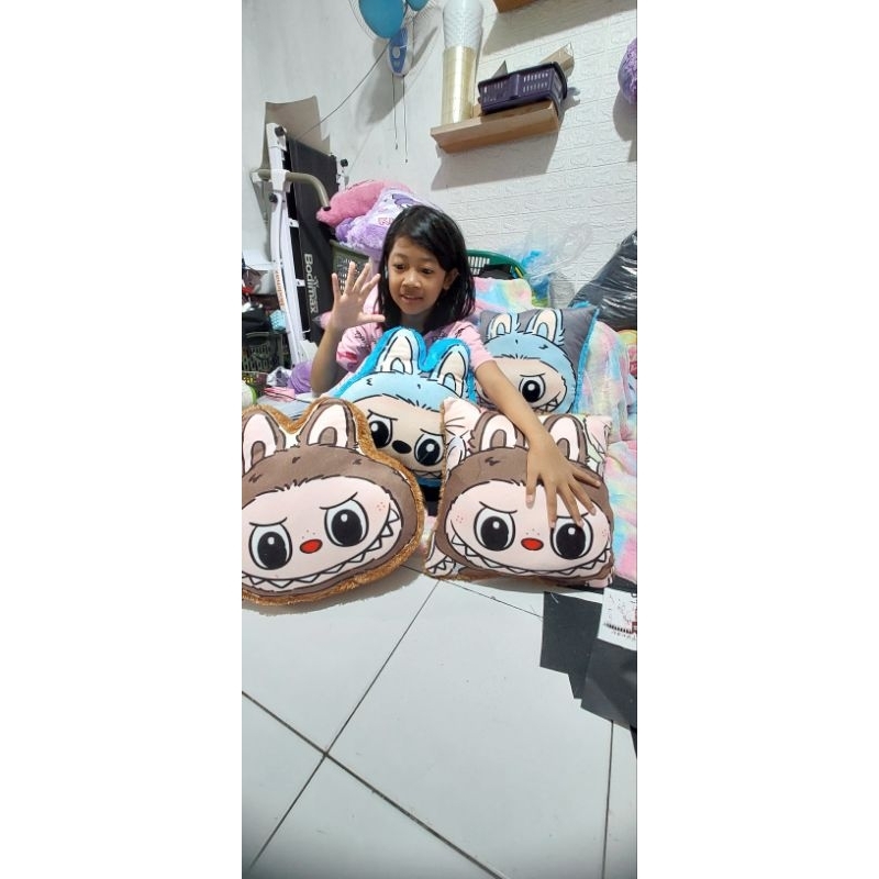 Jual labubu bantal kepala bulu bentuk kepala labubu | Shopee Indonesia