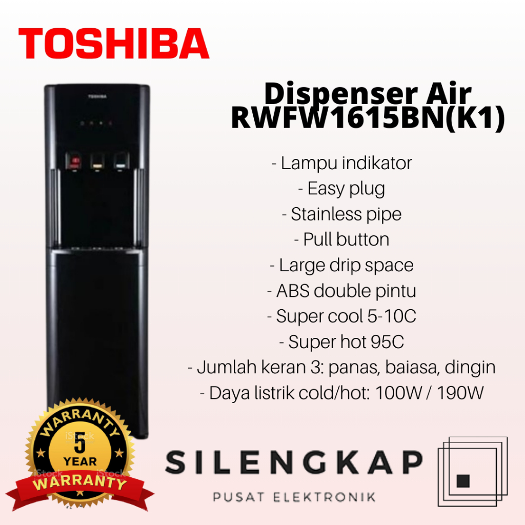 Jual TOSHIBA Dispenser Air Galon Bawah RWF-W1615BN(K1) 3 Faucet -Hitam | Shopee Indonesia