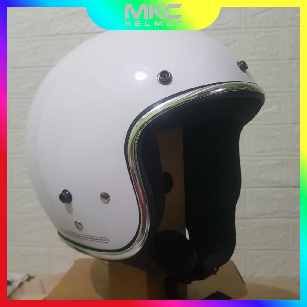 Jual Helm Retro List Chrome Full Leher Glossy SNI | Shopee Indonesia