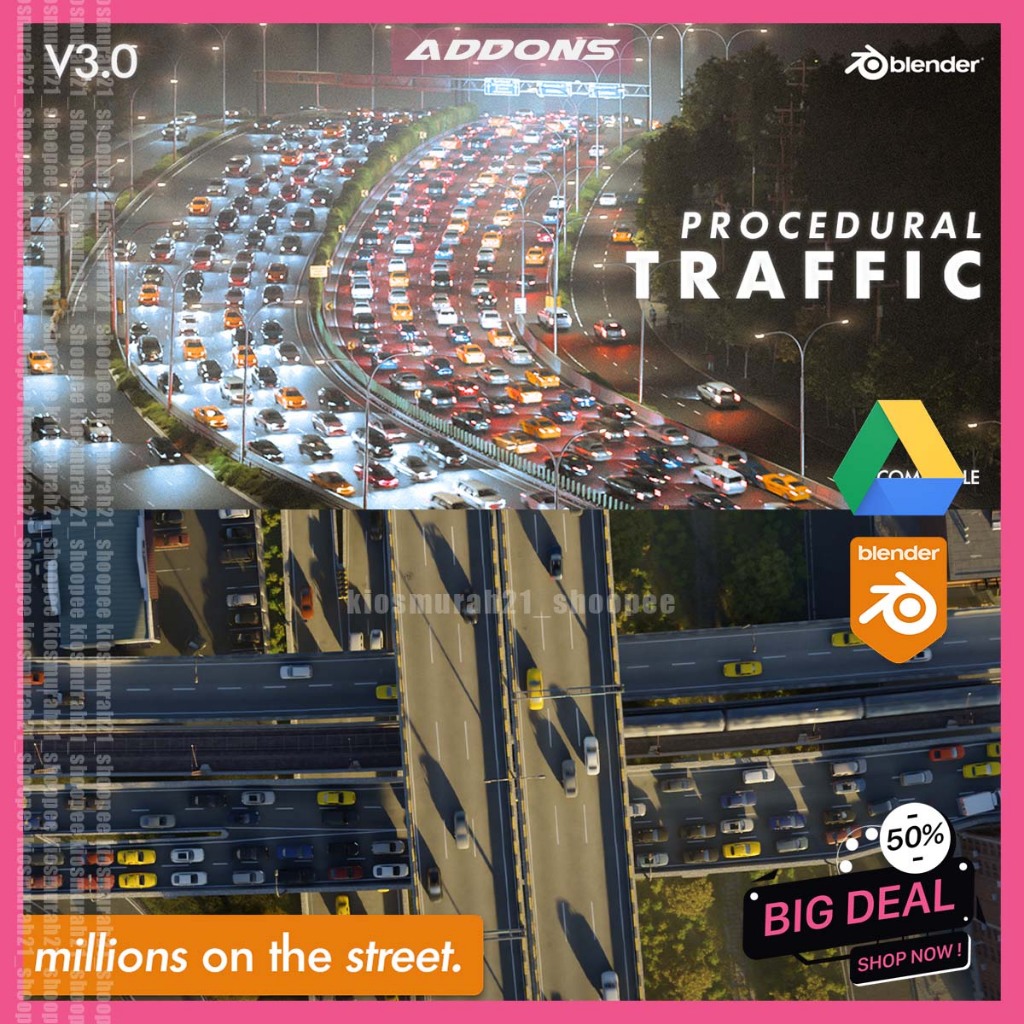 Jual Procedural Traffic - Addon And Rigged Cars - Blender 3D Addons | Shopee Indonesia