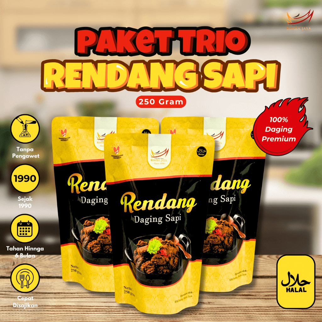 Jual PAKET TRIO BIJAY Rendang Daging Sapi Minang Asli Padang Sachet ...