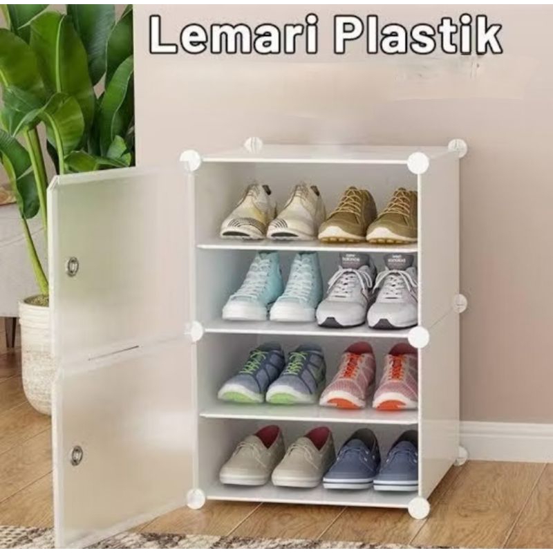 Jual rak sepatu plastik tempat penyimpanan sepatu 4 tingkat tertutup ...