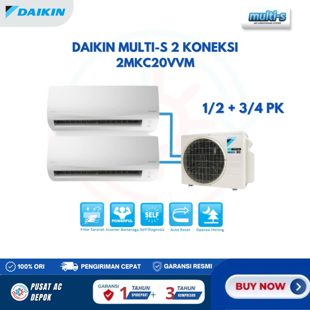 Jual AC Daikin Multi-s 2 Koneksi 1/2+3/4 PK INVERTER (2MKC20VVM) | Shopee Indonesia