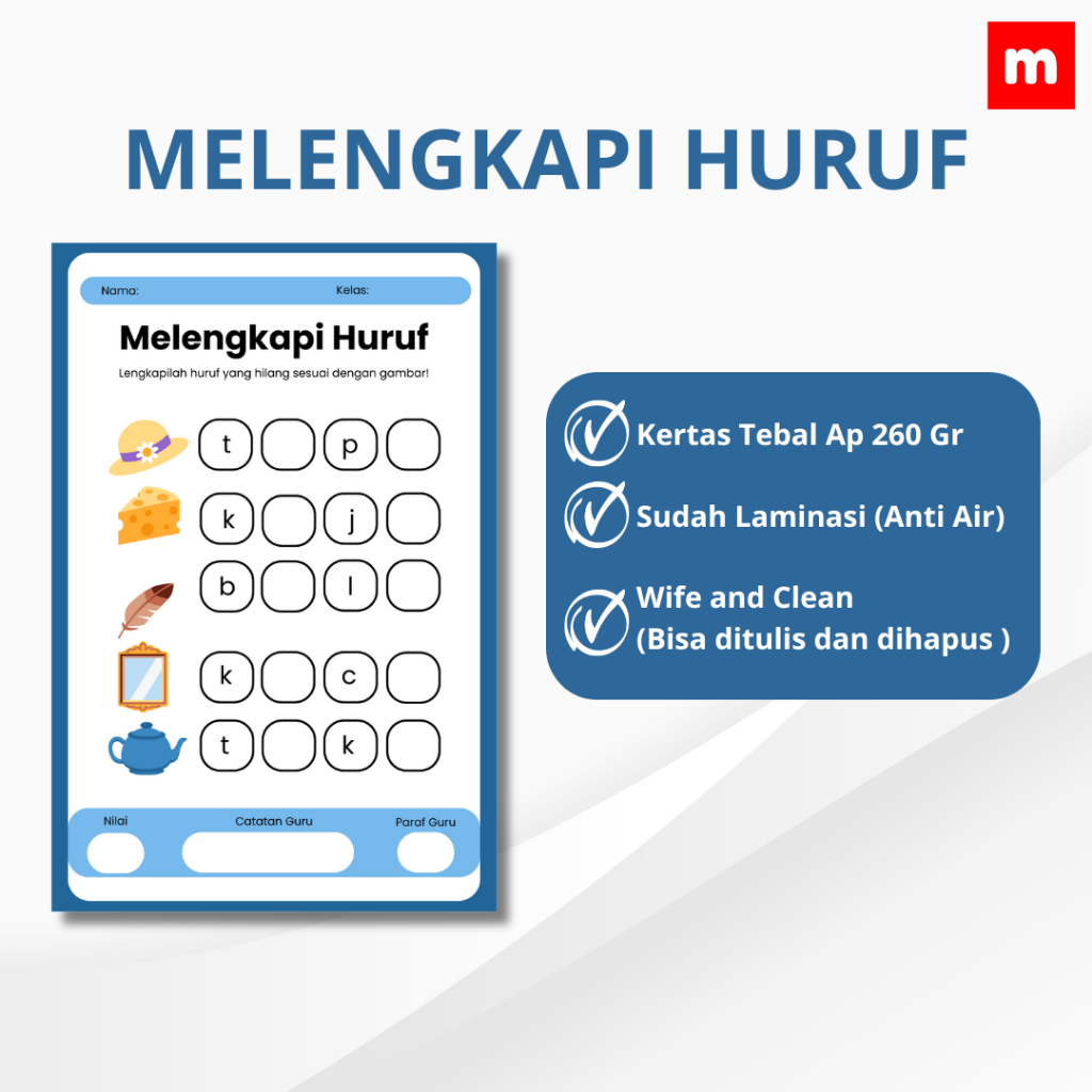 Jual POSTER WORKSHEET " MELENGKAPI HURUF " | Shopee Indonesia