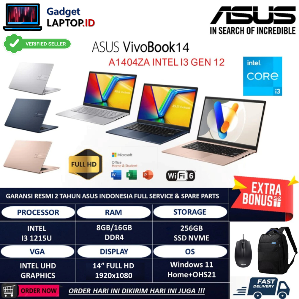 Jual Asus Vivobook 14 A1404ZA Intel Core i3 1215U 8GB 256GB FHD IPS ...