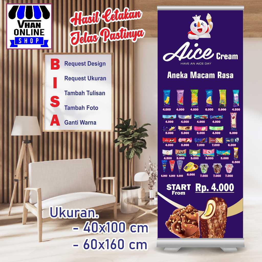 Jual Spanduk Banner Custom Toko Es Krim Aice Bahan Tebal | Shopee Indonesia