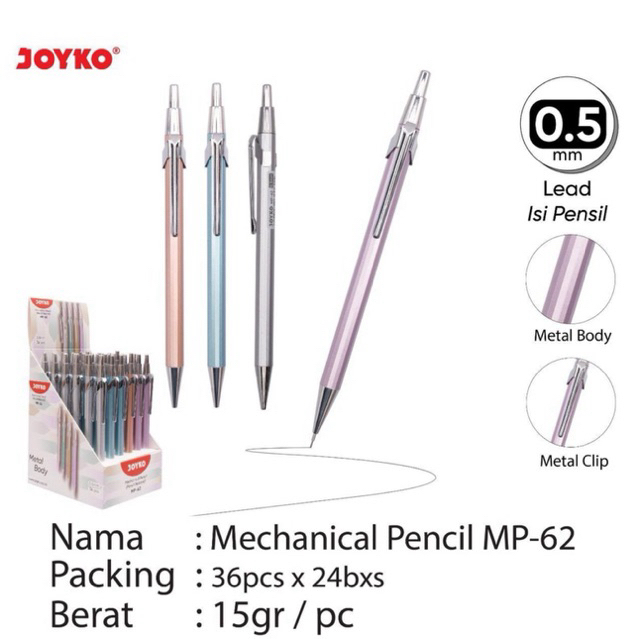 Jual ( 1 pcs ) MP62 Joyko Metal Mechanical Pencil / Pensil Mekanik bodi ...
