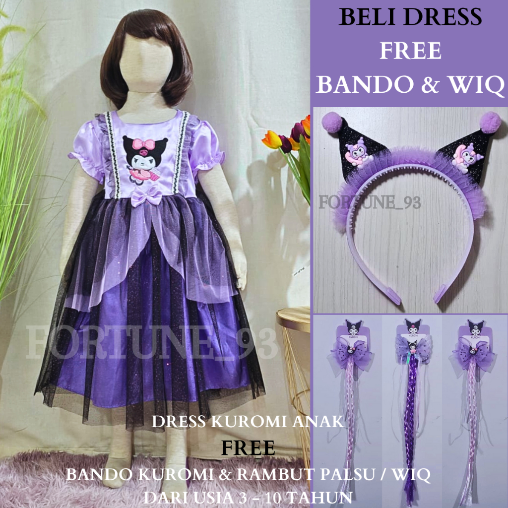 Jual ( FREE BANDO & WIQ KUROMI ) Dress kuromi anak perempuan import ...