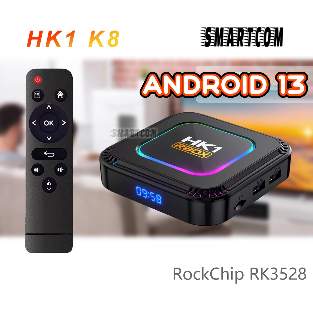Jual SMARTCOM Android TV Box HK1 RBOX K8 8K RAM 4 ROM 64GB Rockchip RK3528 Android 13 Unlock ...