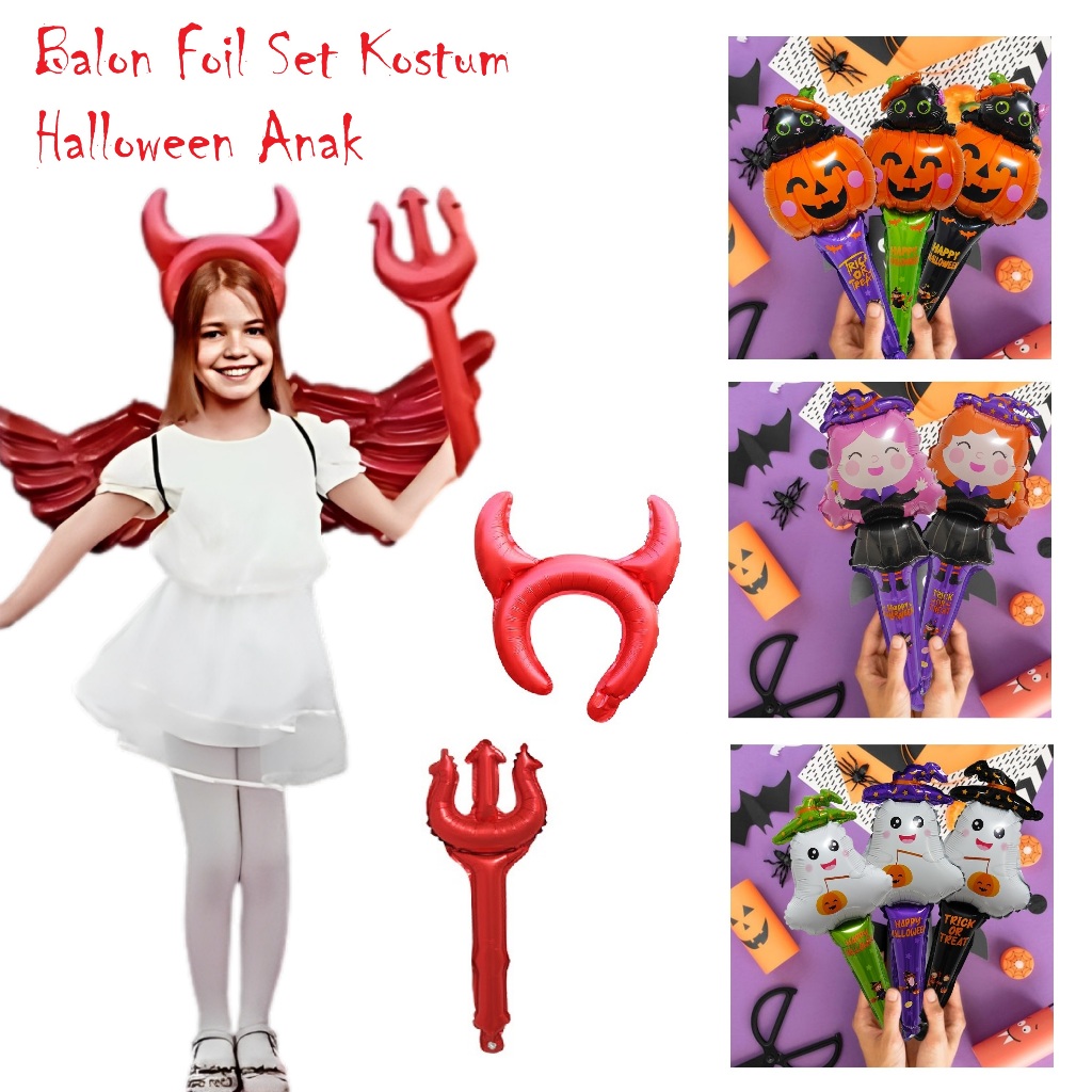 Jual Balon Foil Kostum Halloween Set Wing Aksesoris Anak Bando Tongkat ...