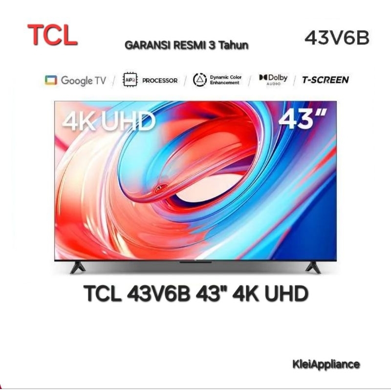Jual TCL 43V6B TV 43 Inch Smart Google TV UHD - T-Screen - Dolby Audio ...