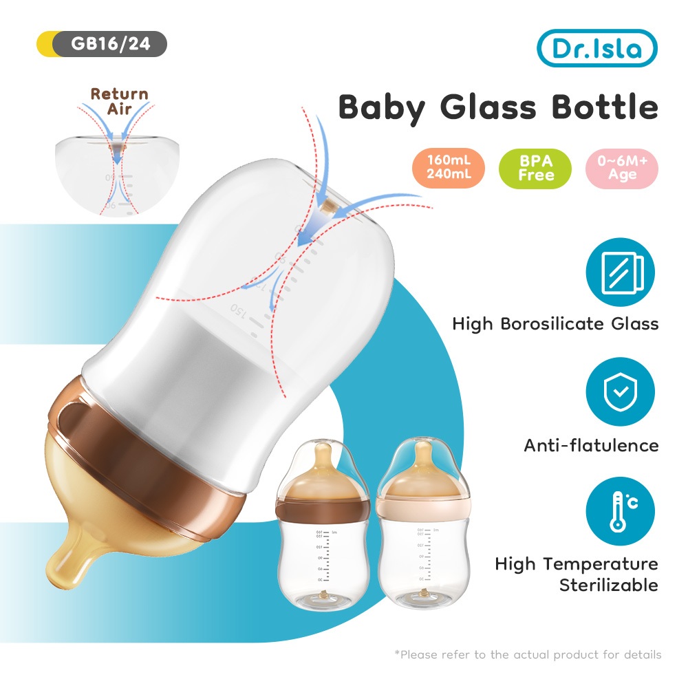 Jual Dr.isla Dot Bayi Botol Susu Kaca 160ml 240ml Anti Kolik Botol Wide Neck Newborn BPA Free ...