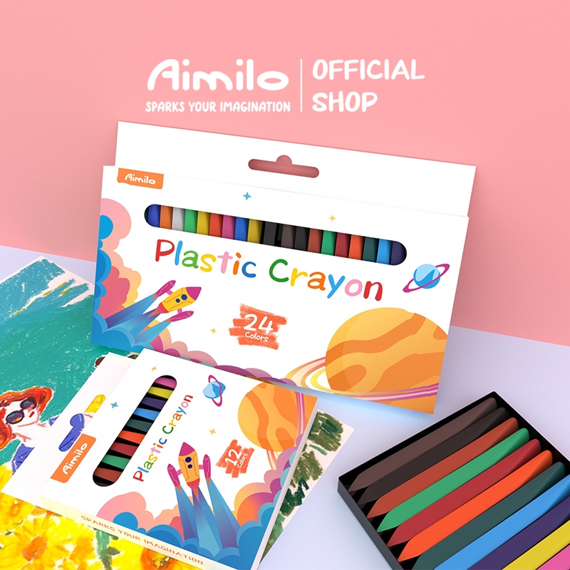 Jual [READY] Aimilo Crayon Set 12/24 Warna Krayon Plastik Crayon Anti ...