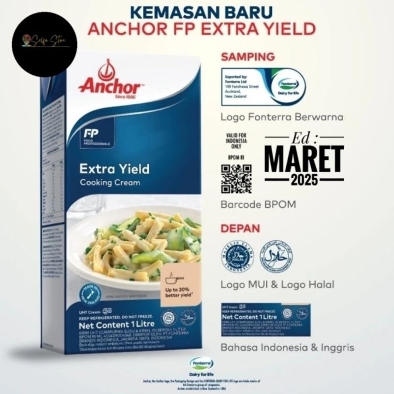 Jual Anchor Cooking Cream Extra Yield 1 Liter 250ml Krim Masak Halal ...