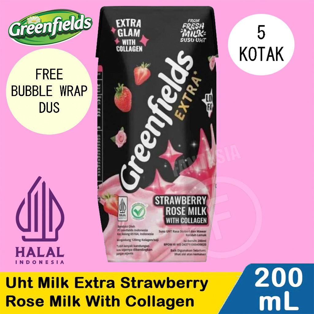 Jual GREENFIELDS SUSU UHT EXTRA Strawberry Rose Milk with Collagen ...