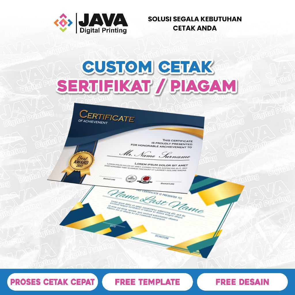Jual Cetak Sertifikat Piagam Custom / Cetak Piagam Kejuaraan / Cetak ...