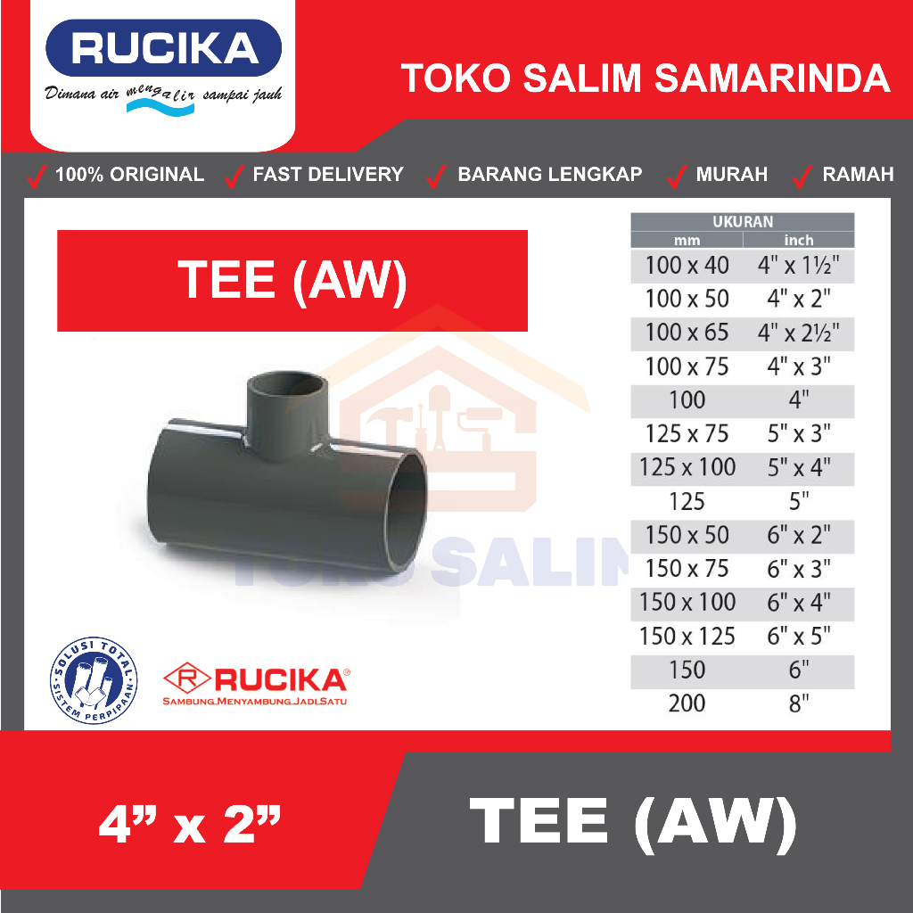 Jual Tee / T 4 x 2" AW JIS RUCIKA TEE 4 x 2 | Shopee Indonesia