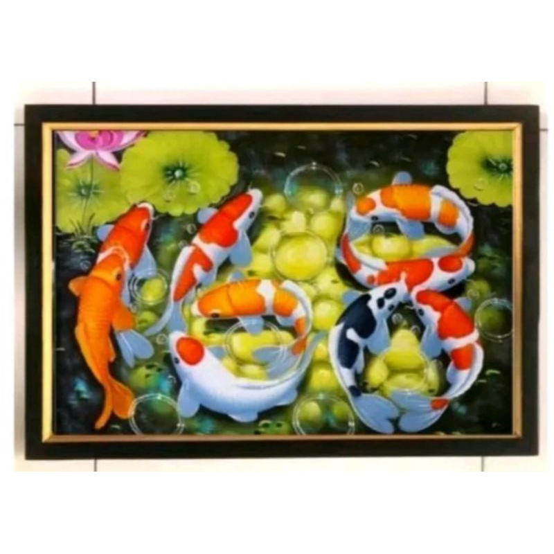Jual hiasan dinding plus bingkai gambar koi 168 ukuran 100x50cm siap ...