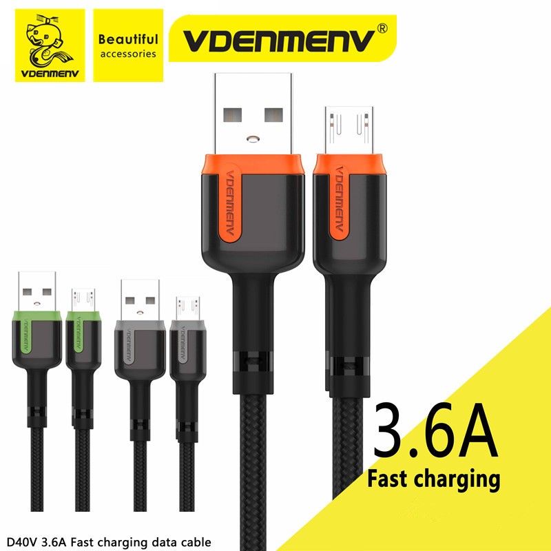 Jual VDENMENV D40V/T/L Mobile Cable 1M 3.6A Type c/Micro USB Fast Charging Data Wire for iPhone ...
