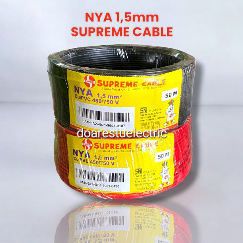 Jual SUPREME Kabel NYA 1,5 Engkel Kawat Tunggal 50 Meter Per Roll Listrik Cable ORIGINAL ...