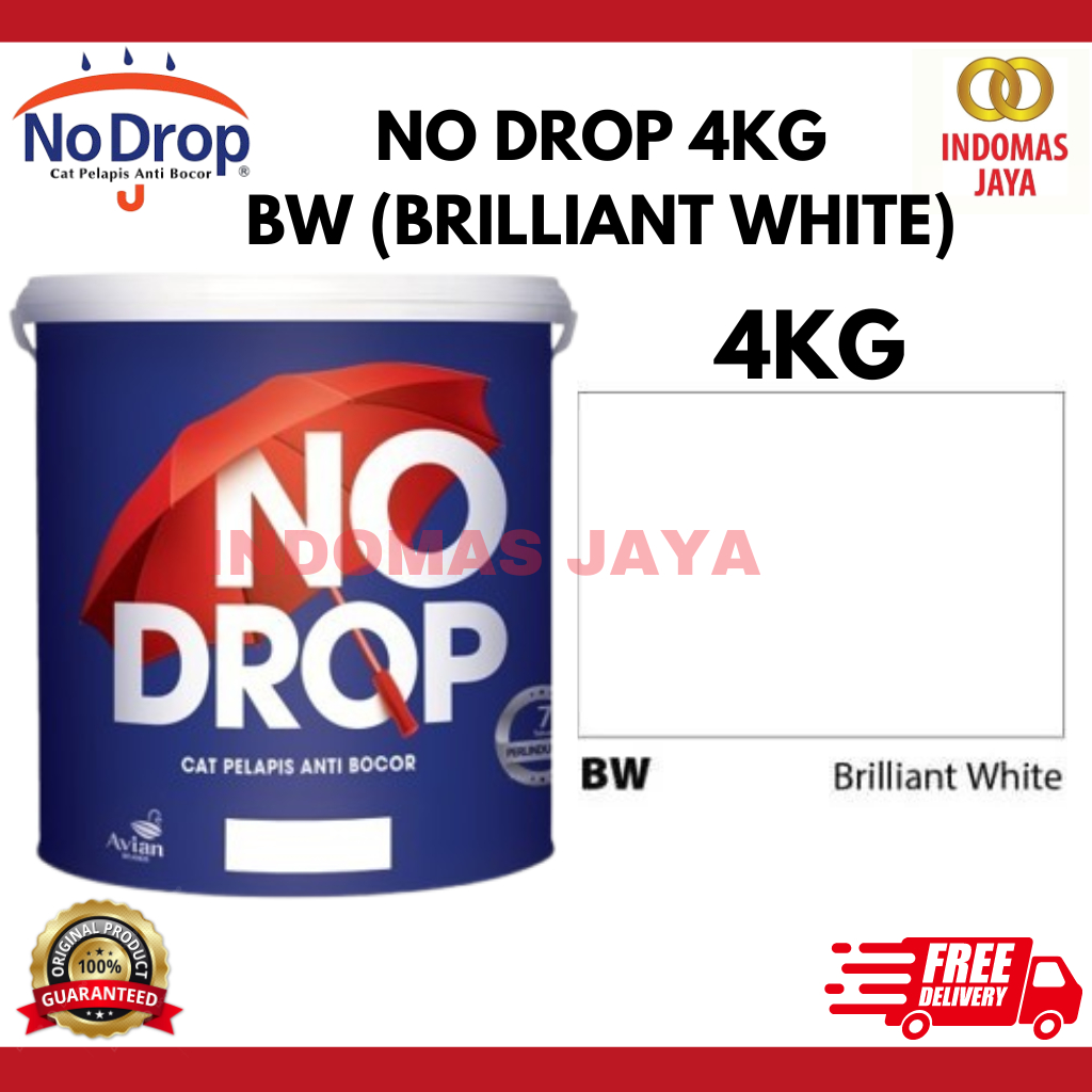 Jual CAT ANTI BOCOR KEDAP AIR WATERPROOFING 4KG 4 KG BW (BRILLIANT WHITE) NODROP / NO DROP 4KG ...
