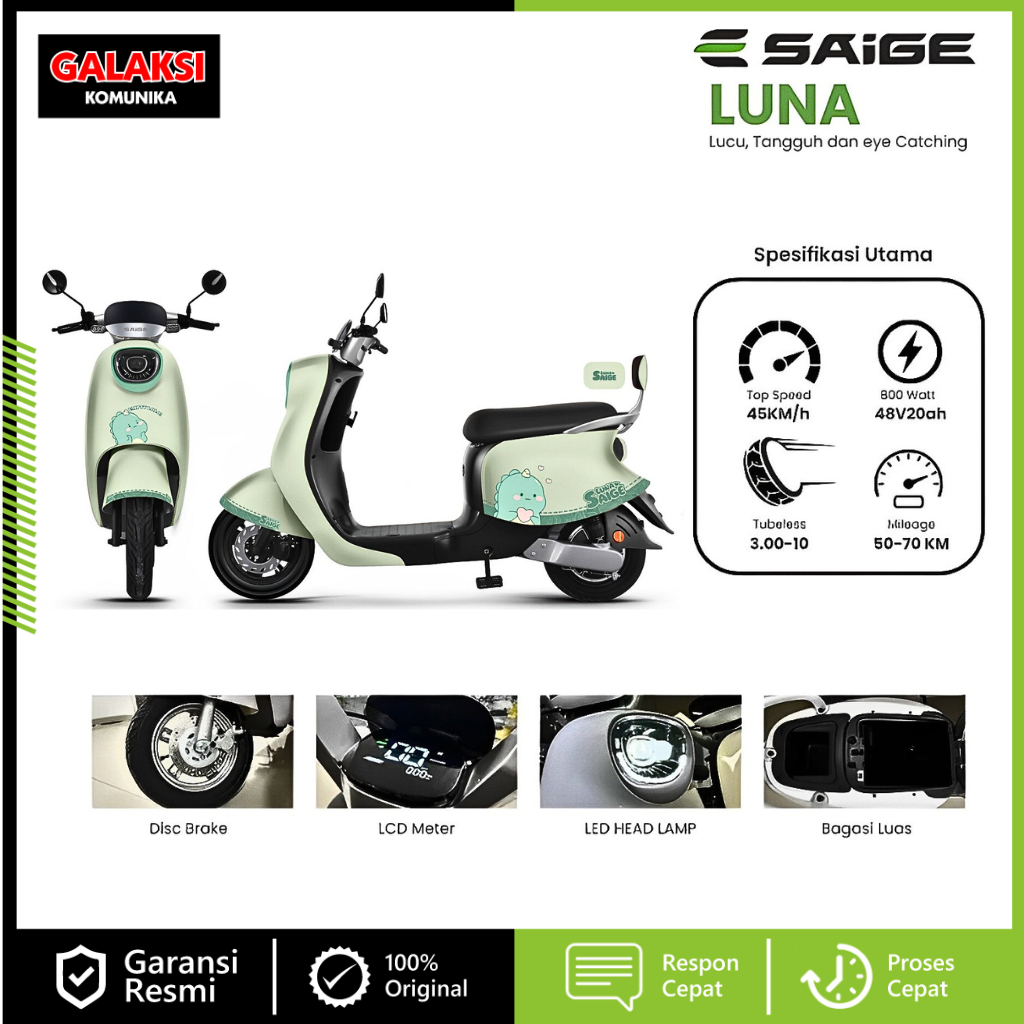 Jual SEPEDA LISTRIK SAIGE LUNA 800 WATT ANTI BANJIR GARANSI RESMI SAIGE ...