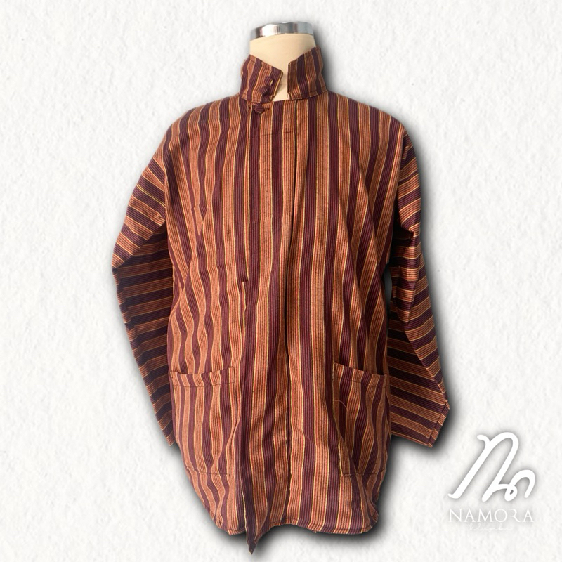 Jual Baju Surjan Lurik Pakaian Adat Jawa Atasan Lengan Panjang Pria Dewasa Lurik Coklat Merah ...