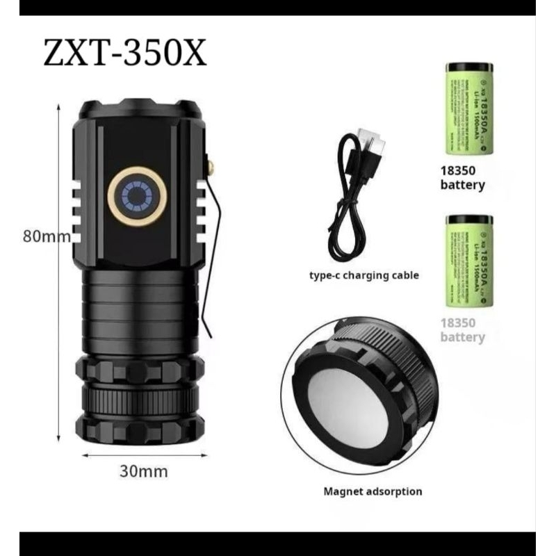 Jual senter mini body alumunium aloy magnet ZXT-350X body kecil 3 mata ...