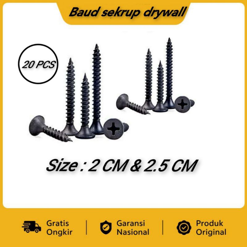 Jual (20 Pcs) baut sekrup kayu drywall / sekrup Gypsum baja / sekrup ...