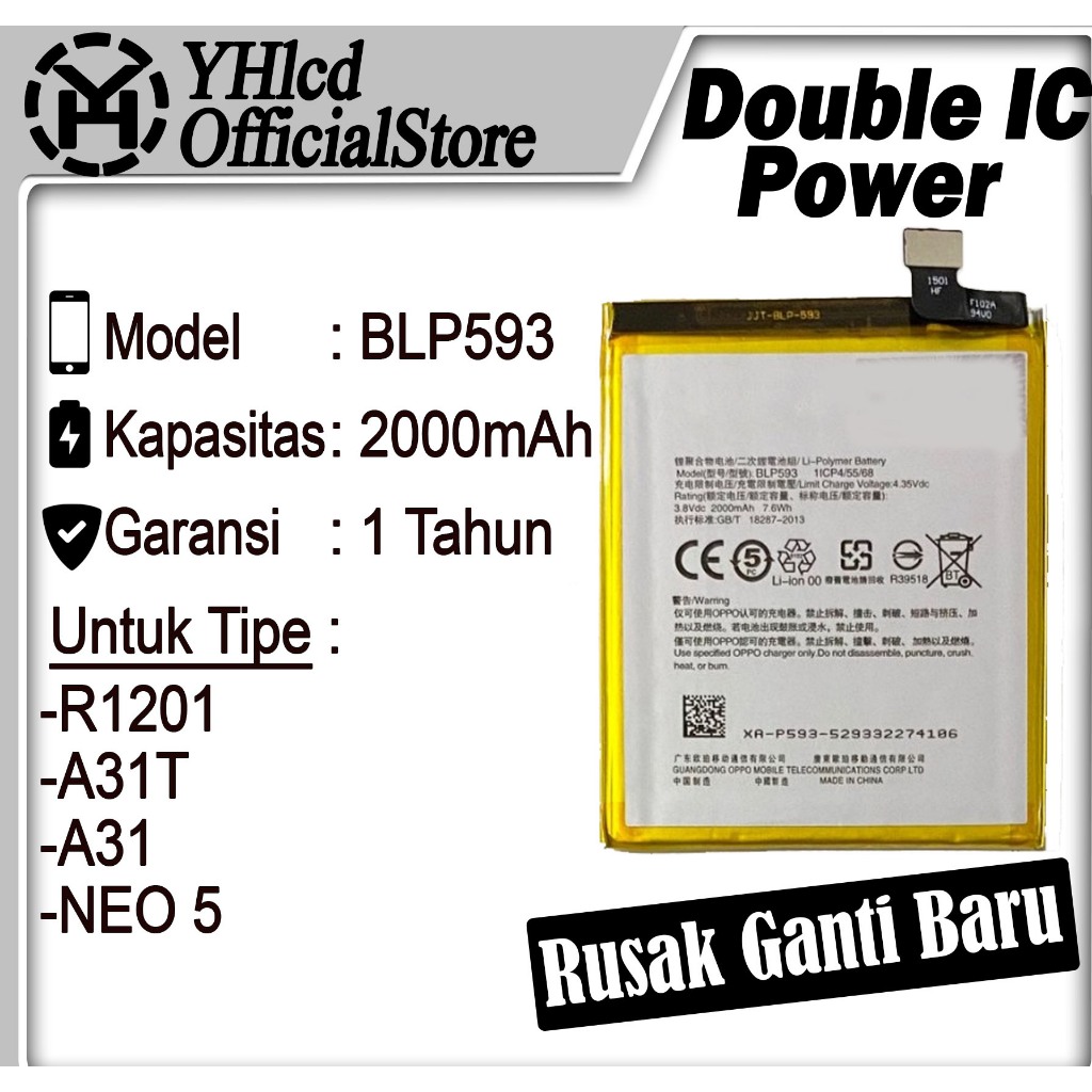 Jual Baterai Batre Oppo BLP593 Oppo R1201 / A31T / A31 / NEO 5 Kualitas ...