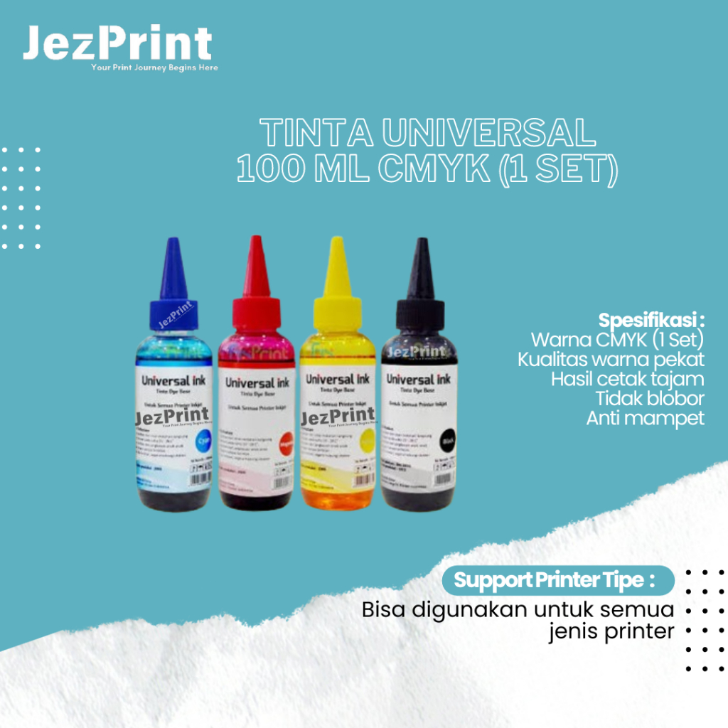 Jual Tinta Universal 100ml CMYK 1SET, Tinta Dye Base Tutup Kerucut ...