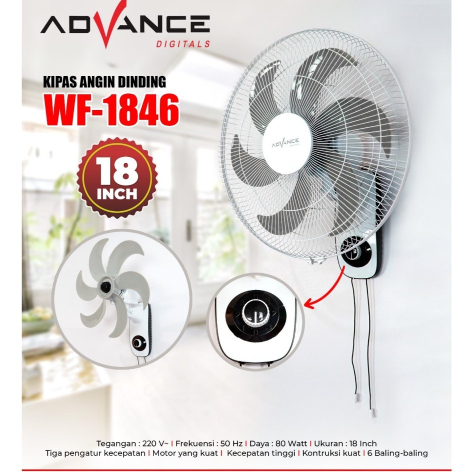 Jual KIPAS ANGIN DINDING ADVANCE WALL FAN 18 INCH WF-1846 Besi Tornado ...