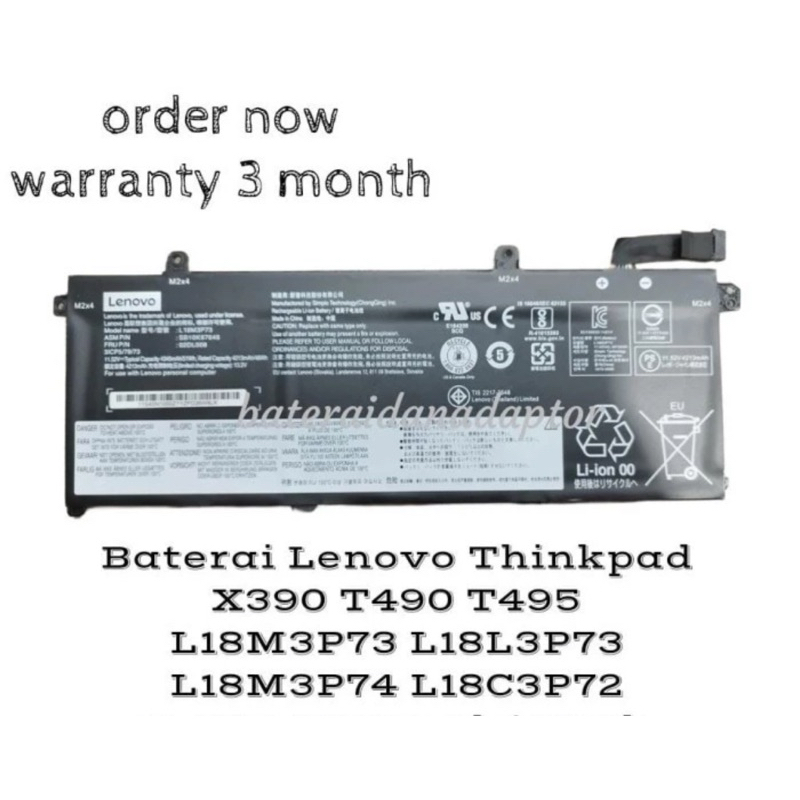 Jual BATERAI Laptop THINKPAD X390 T490 L18L3P73 L18C3P71 L18M3P73 ...