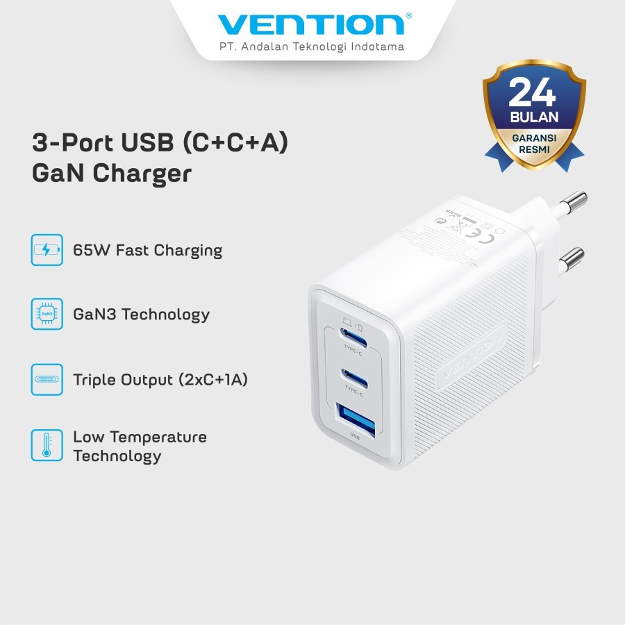 Jual Vention Charger 65W Gan 65W Fast Charging 3Port 2C+1U - FER ...
