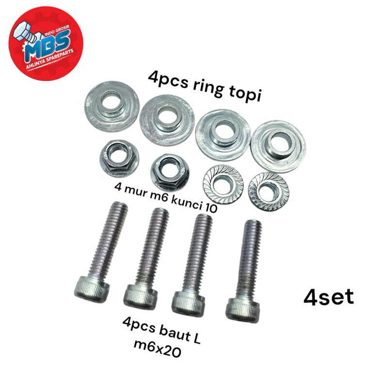 Jual 4set ring bos baut 10 L m6x20 mur m6 baut ring mur set plat nomer ...