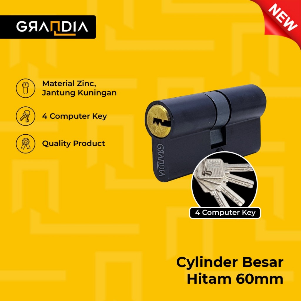 Jual Grandia Silinder Kunci Besar Hitam 60mm / Cylinder Kunci / Anak Kunci Pintu | Shopee Indonesia