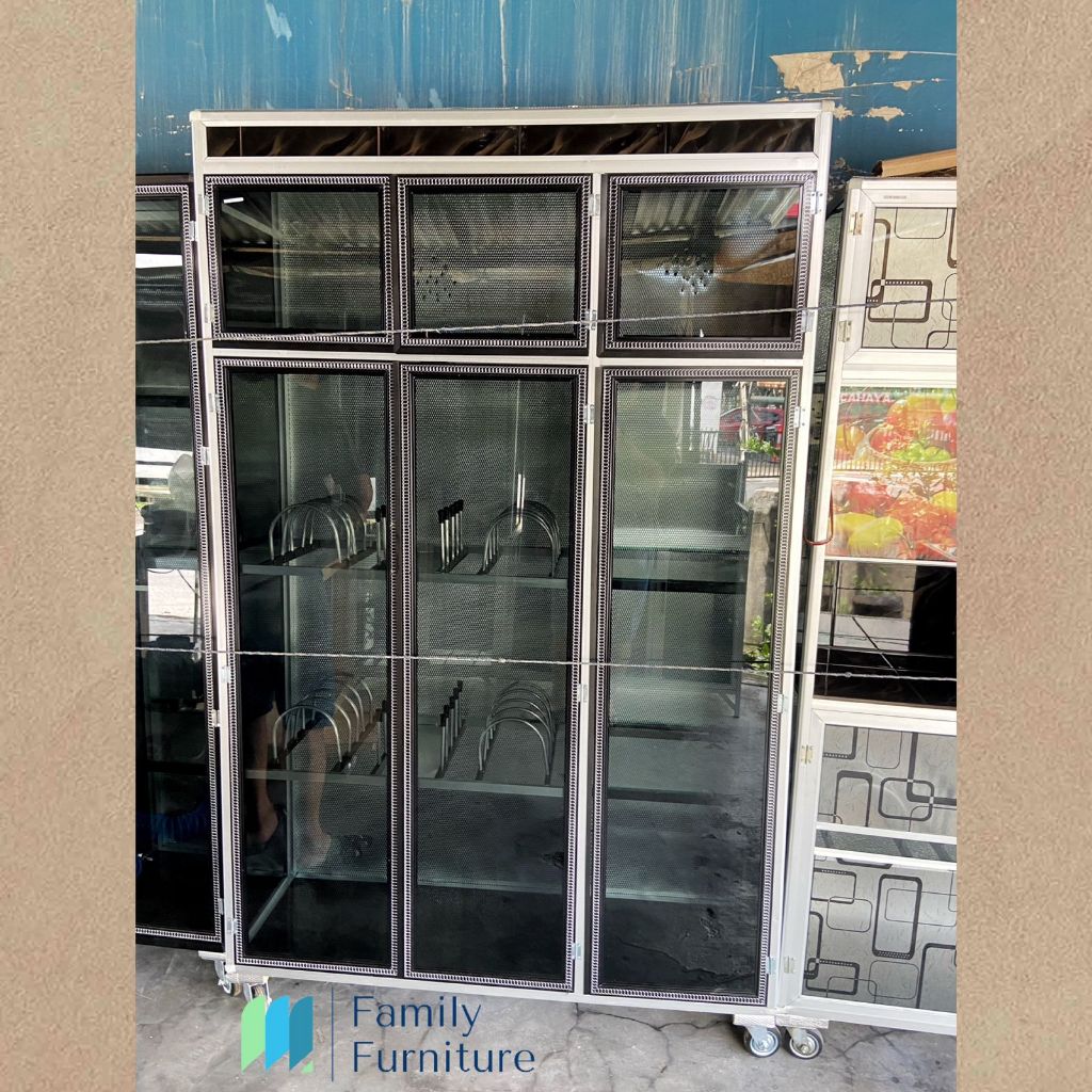 Jual Lemari Rak Piring 3 Pintu Tempahan Aluminium Kaca Reben Dinding ...