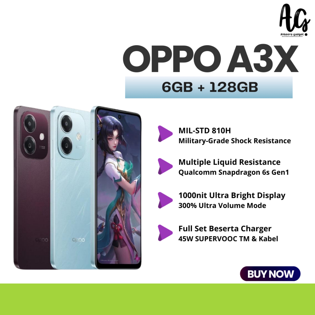 Jual OPPO A3x 6GB/128GB [Qualcomm Snapdragon 6s 4G Gen1, 1000nit Ultra ...