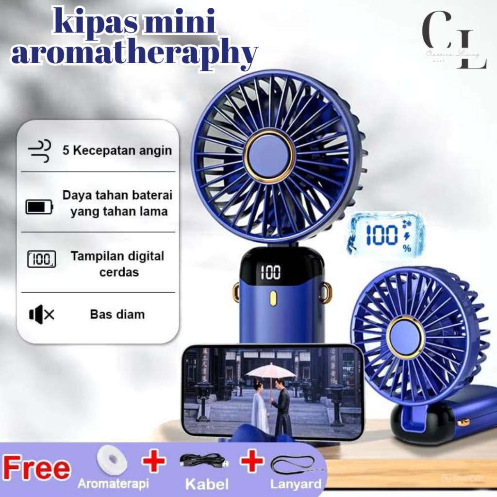 Jual [CLM] Kipas Angin Mini Portable USB / Kipas Lipat 5-Speed Wind LED ...