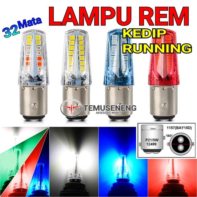 Jual Lampu Rem Mobil Motor Kedip Running 32 Mata LED Stoplamp Bohlam Stop Belakang DC 12V 2 Kaki ...