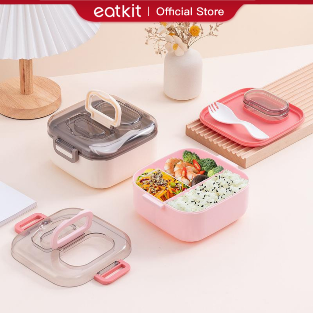 Jual Eatkit Lunch Box Microwave Safe 950ml | Kotak Makan Siang 3 grid Anti Tumpah Tahan Panas ...