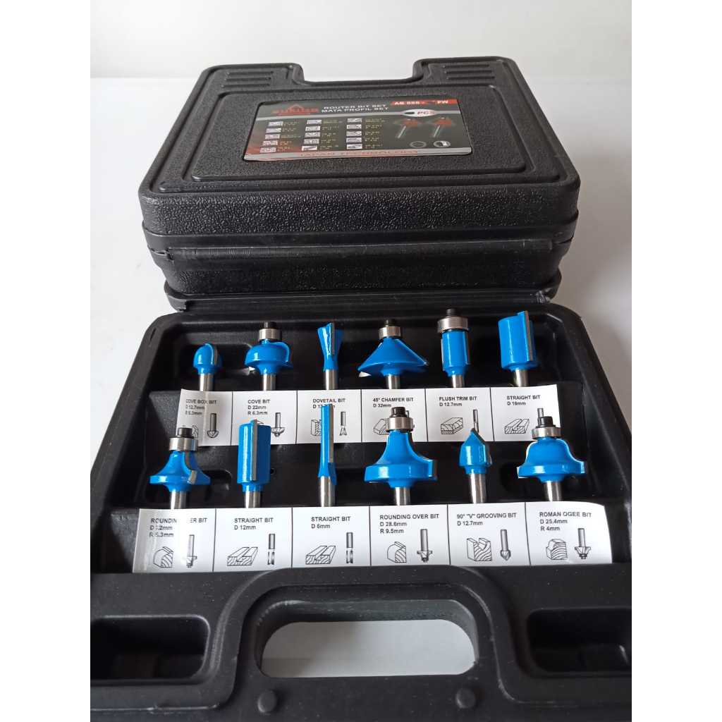 Jual Mata Router 12pcs 1/4 Belter Mata Profil set 12pcs Trimmer Router ...