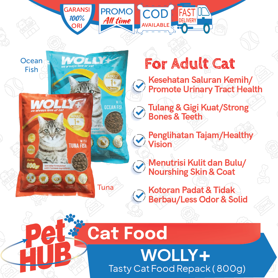Jual Makanan Kucing Murah / Dry Cat Food / WOLLY PLUS Adult 800 Gram ...