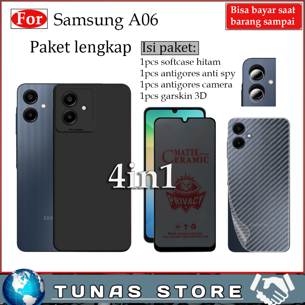 Jual Paket 4In1 Casing Samsung A06 Softcase case Antigores Anti Spy ...