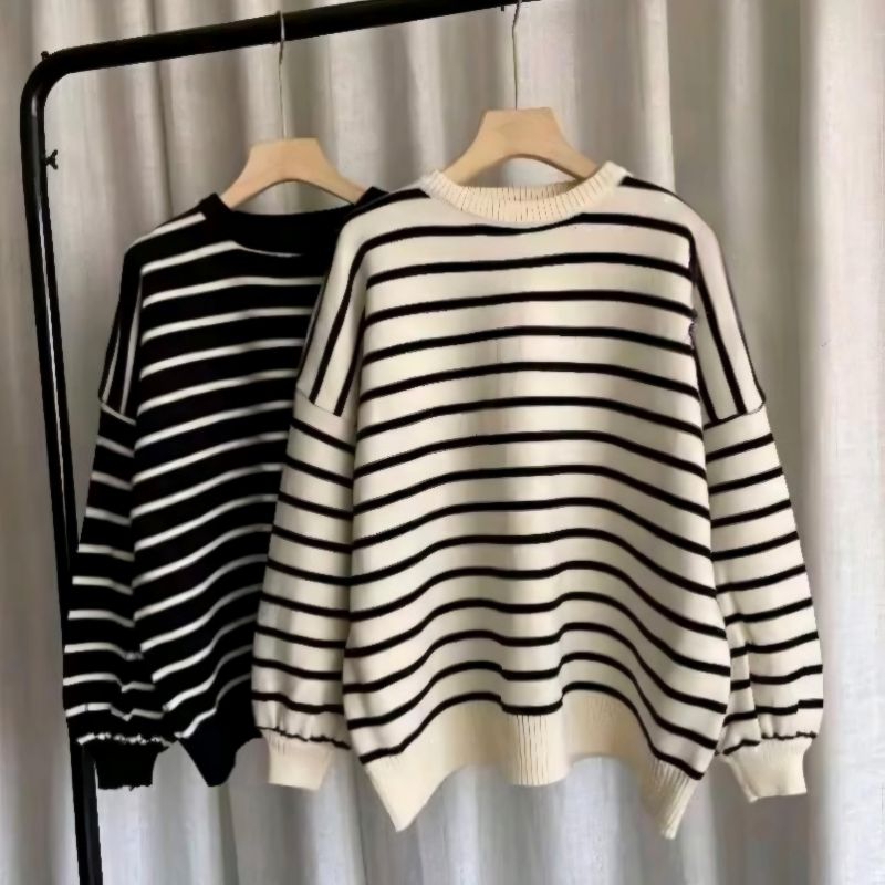 Jual Bayoneta Sweater Knit Rajut Premium Wanita Grosir Seweater Rajut Stripe Lengan Panjang ...