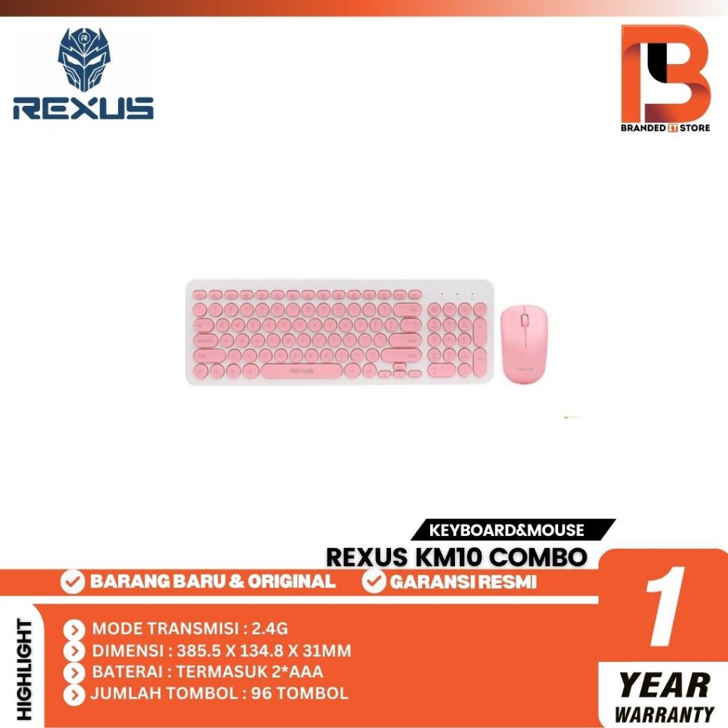 Jual Keyboard Mouse Combo Wireless Office Rexus KM-10 KM10 - Pink Putih ...