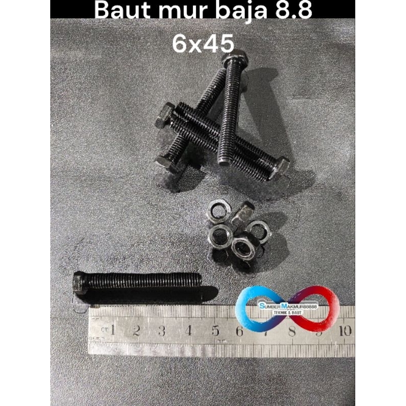 Jual Baut Mur Baja htb (grade 8.8) 6x45 mm FULL DRAT | Shopee Indonesia